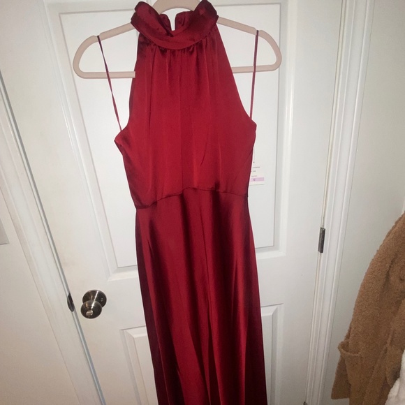 Dresses | Red High Neck Satin Gown | Poshmark